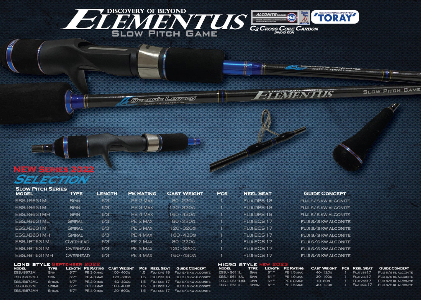 Ocean's Legacy Elementus Rod Slow ESSJ-B631MH PE4 - Overhead Spiral Gu